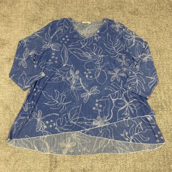 Jess & Jane | Tops | Jess Jane Top Womans 2x Blue Floral Shirt Artsy ...